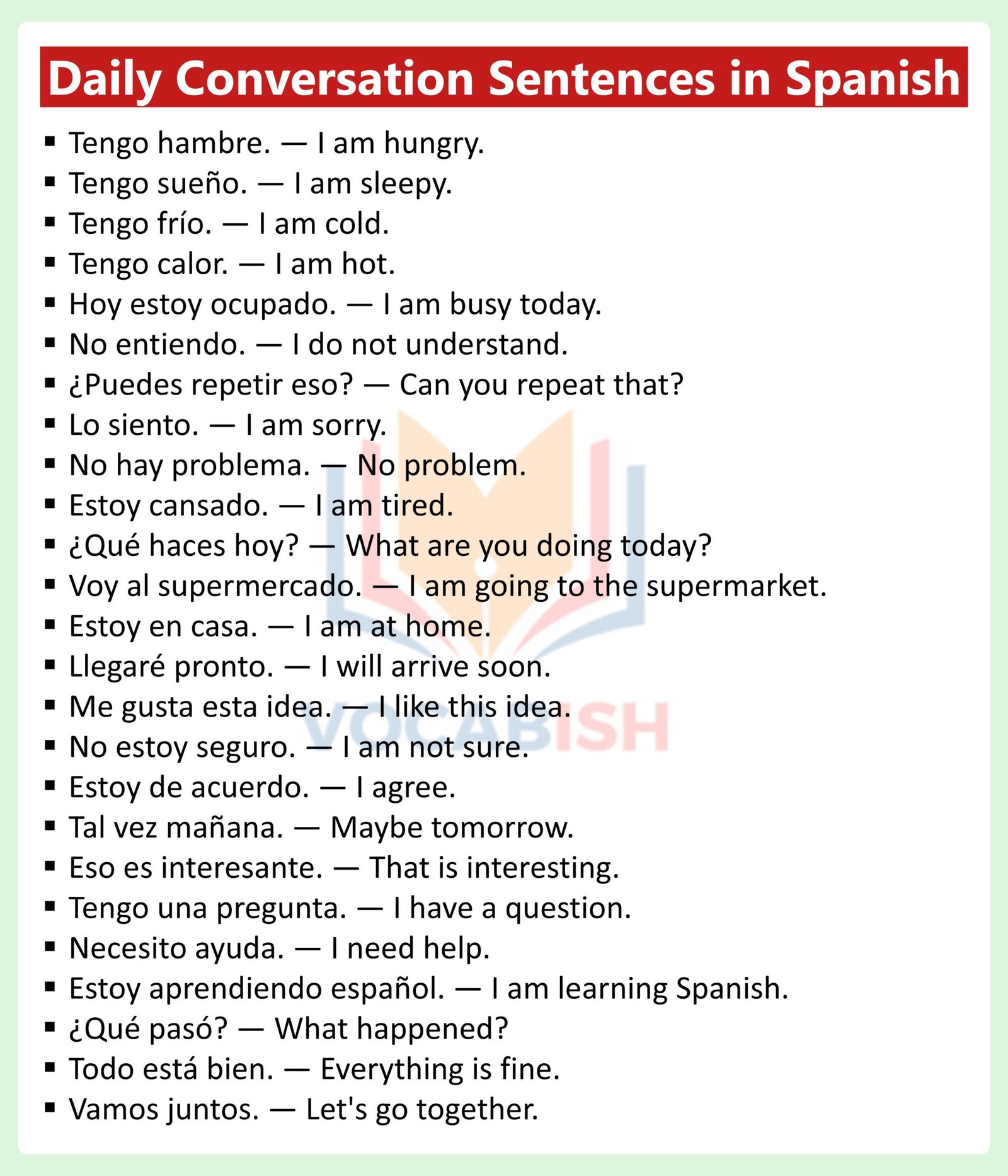 100+ Basic Sentences in Spanish with Translations and PDF | Vocabish