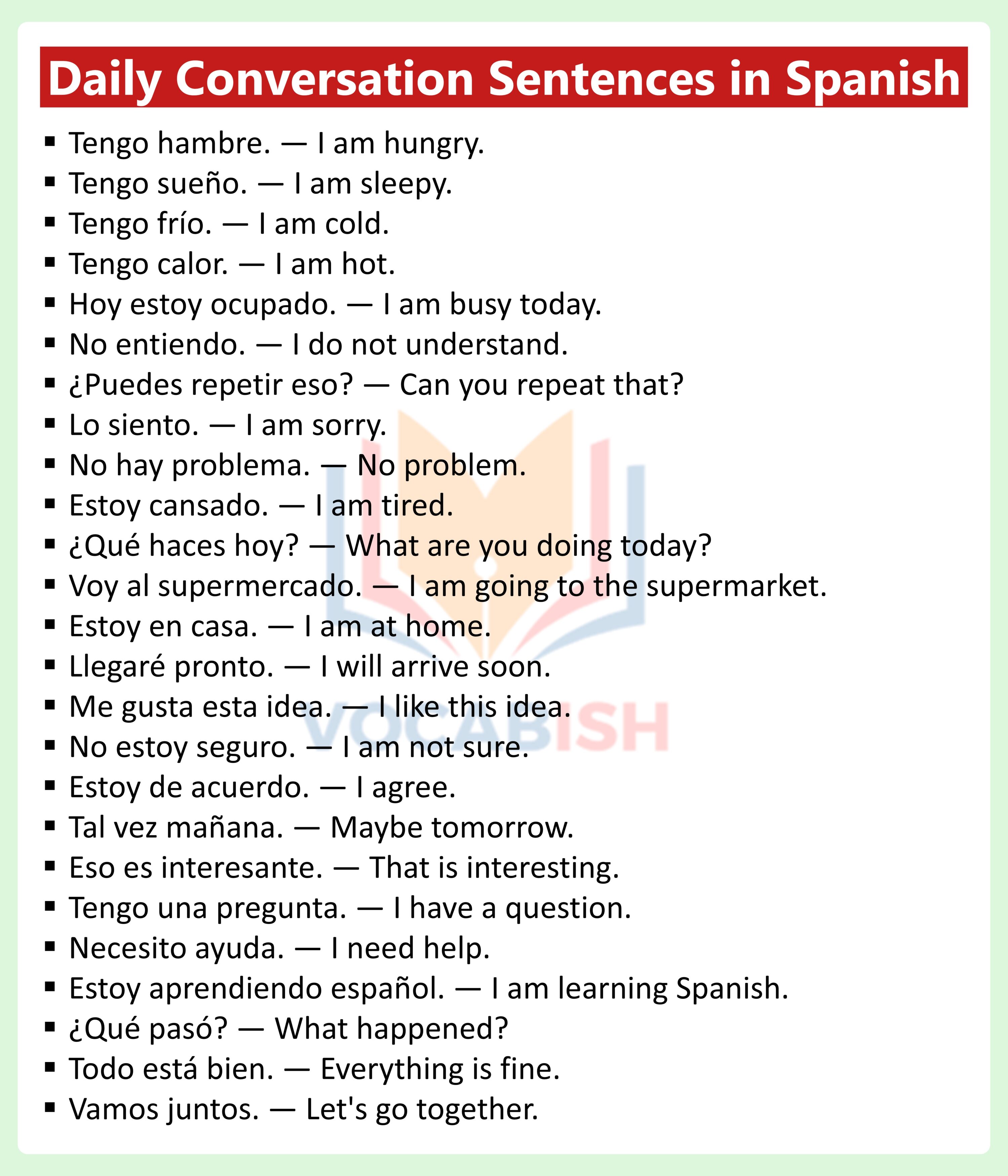 100+ Basic Sentences in Spanish with Translations and PDF | Vocabish
