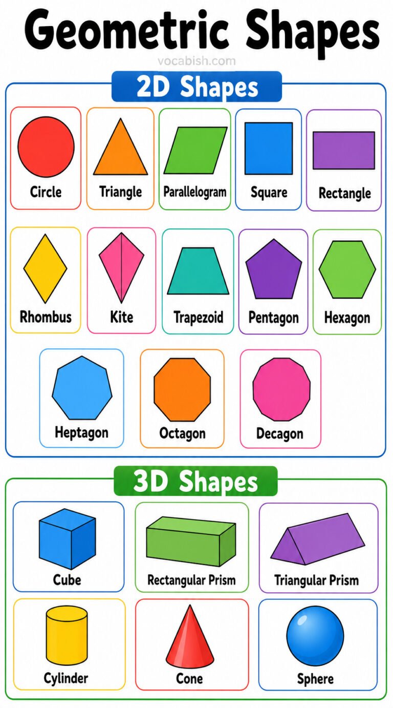 List of Geometric Shapes - Complete List with Worksheet | Vocabish